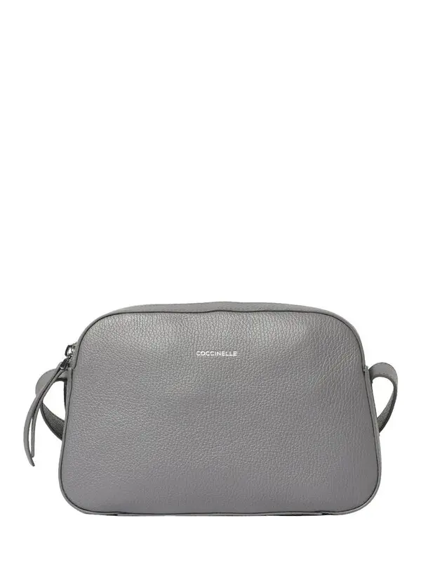 COCCINELLE Grained Leather Crossbody Bag With Zip And Laminated Logo - Grey