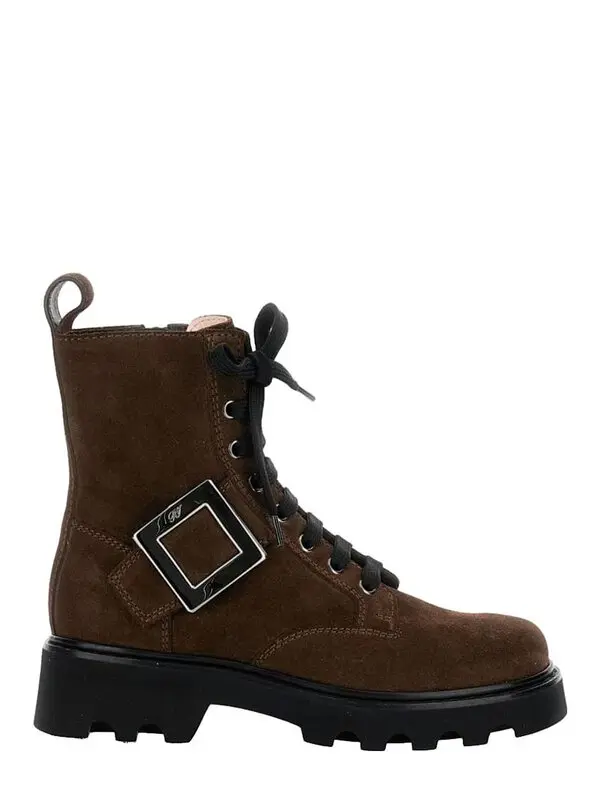 ROGER VIVIER Suede Lace-up Buckled Boots - Multicolor