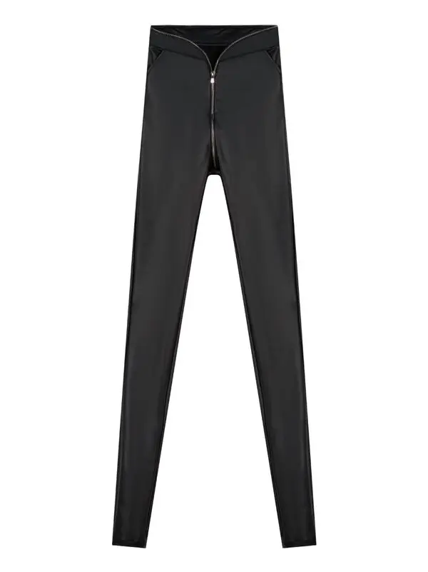 ÚCHÈ Zipper Detail Leather Pants - Black