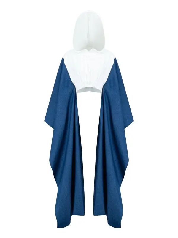 ÚCHÈ Blue / White Blue Denim Agbada Sleeves White Crop Hoodie - Blue/white
