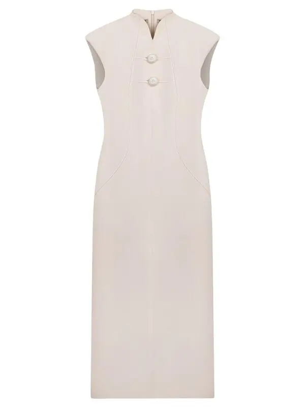 NOCTURNE Neutrals Ecru Padded Shoulder Button Detail Maxi Dress - Beige