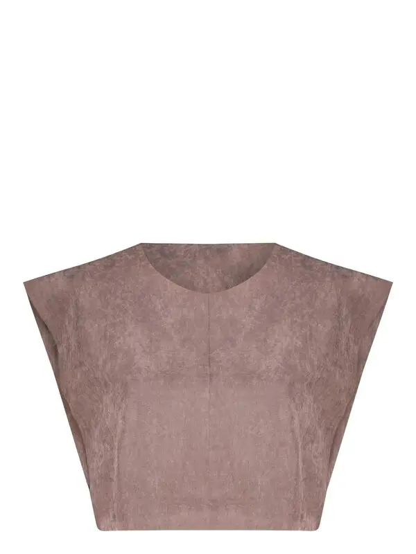 ÚCHÈ Soft Suede Sleeveless Crop Shirt - Brown