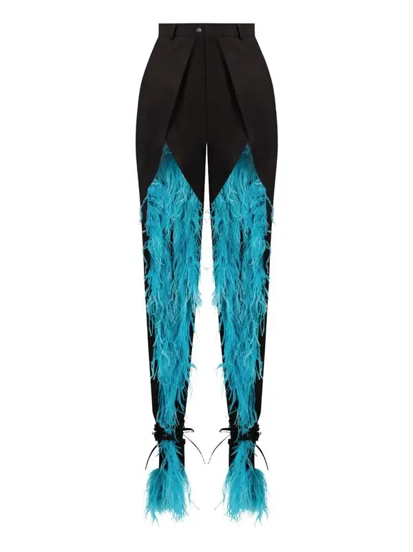 ÚCHÈ Feather-accented Trousers - Black/blue