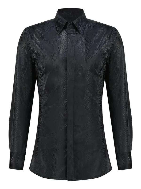 ÚCHÈ Snake Skin Collared Shirt - Black