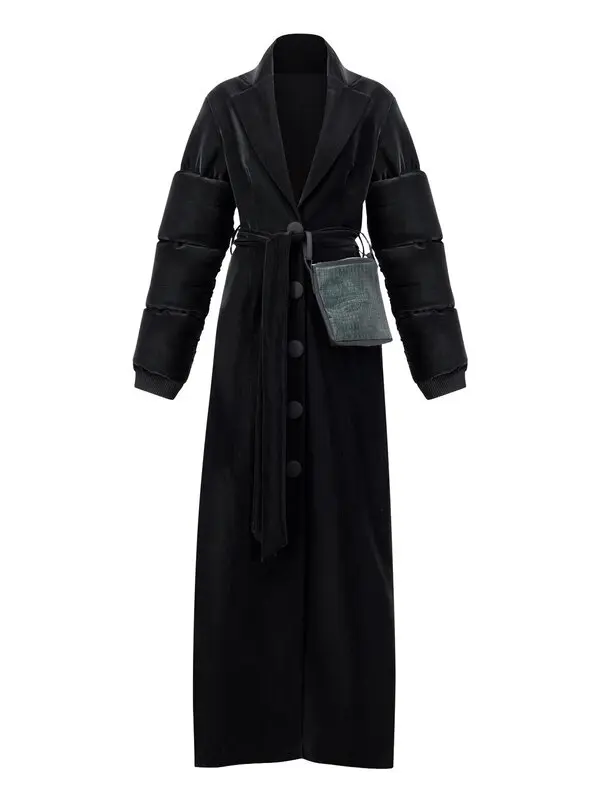ÚCHÈ Crocodile Trench Coat - Black