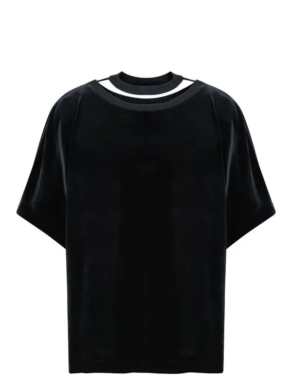 ÚCHÈ Velvet Double Collar T- Shirt - Black