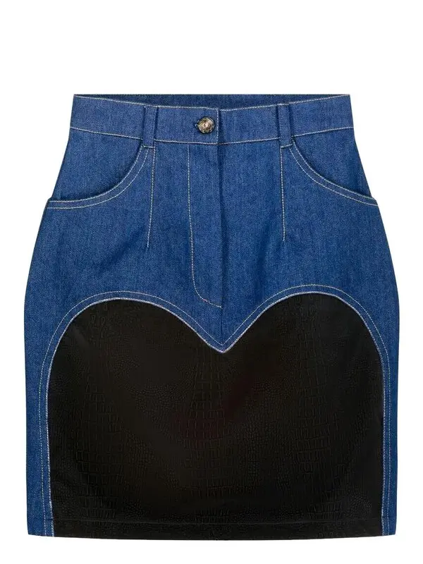 ÚCHÈ Denim Heart Skirt - Black/blue