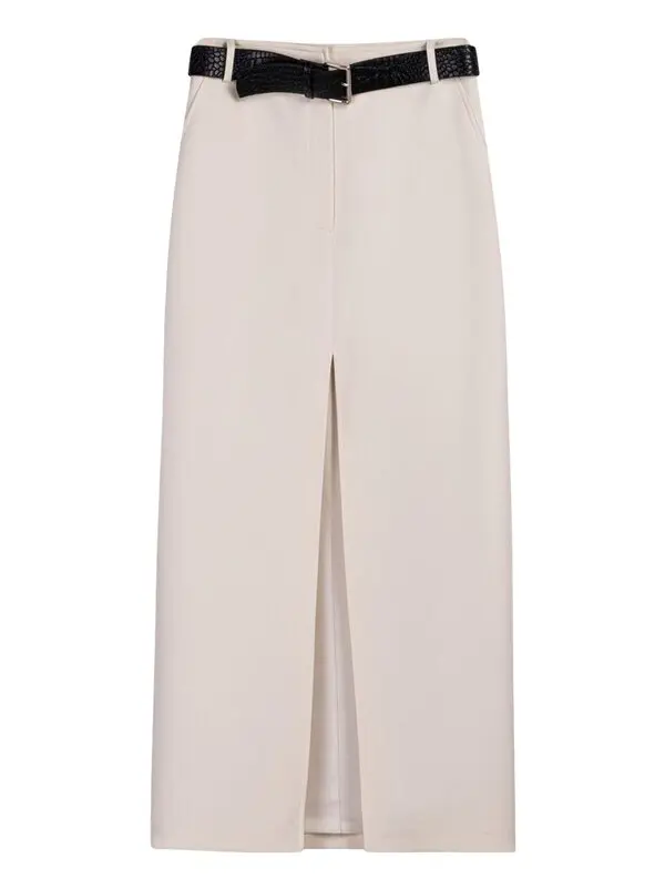 NOCTURNE Neutrals Belted Front Slit Maxi Skirt - Black