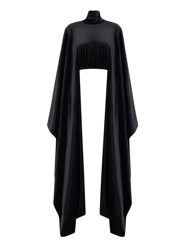 ÚCHÈ Velvet Agbada Sleeves Crop Top - Black