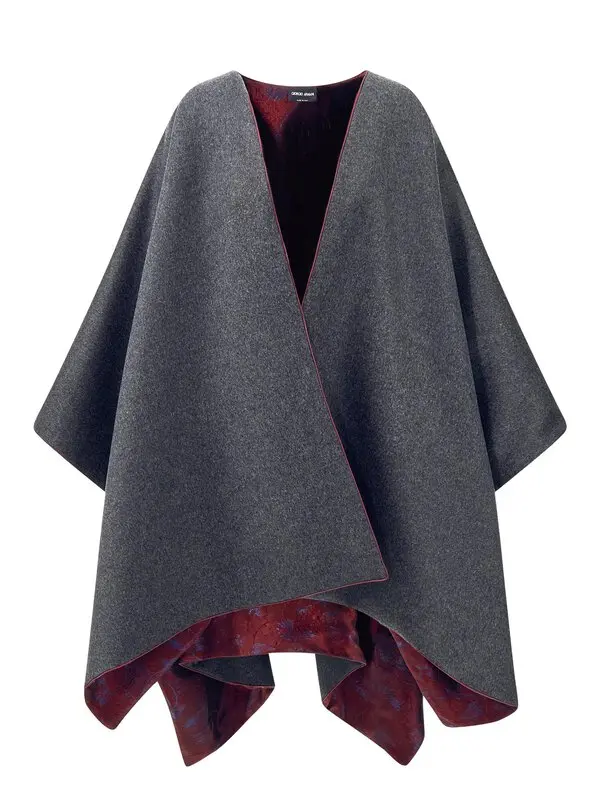 Giorgio Armani Poncho In Double Compact Virgin Wool With Viscose And Silk - Grey