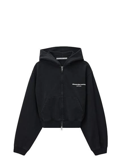 Alexander Wang Logo Print Zipup Hoodie - Black