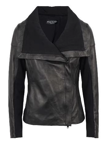 STREET LEATHERS Leather And Jersey Biker Jacket - Black