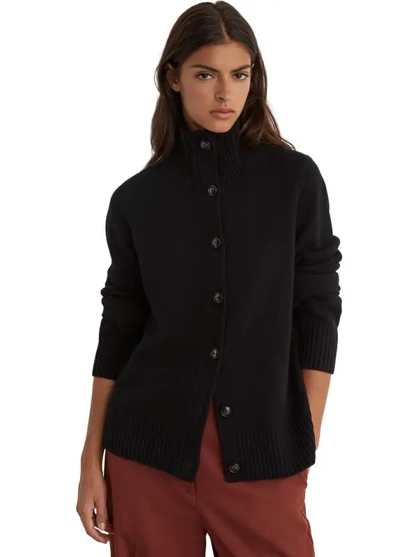 REISS Charly Wool-cashmere Funnel-neck Cardigan - Black