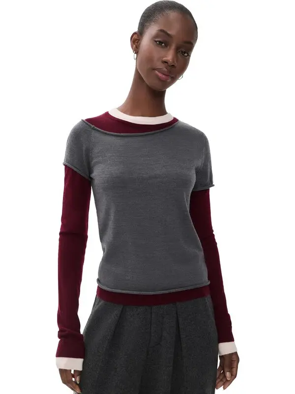 Staud Sera Layered Asymmetrical Knit Sweater - Smoke Multi