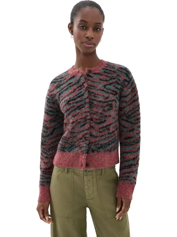 3.1 Phillip Lim Tiger Print Crew Neck Cardigan - Sable Multi