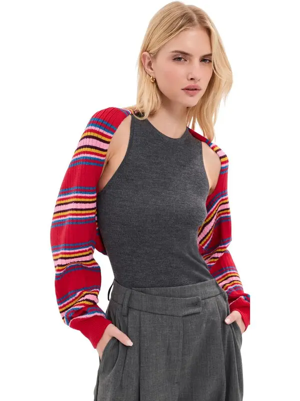 LE BOP Teller Convertible Shrug Cardigan - Red Stripe Multi
