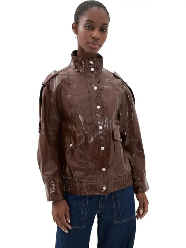 3.1 Phillip Lim Faux Textured Leather Bomber Jacket - Espresso