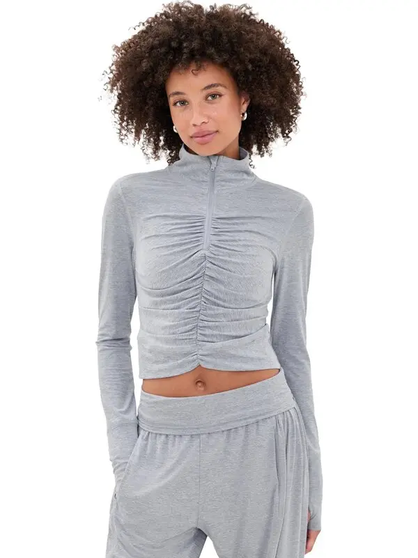 Free People Tempo Half Zip Tee - Heather Grey