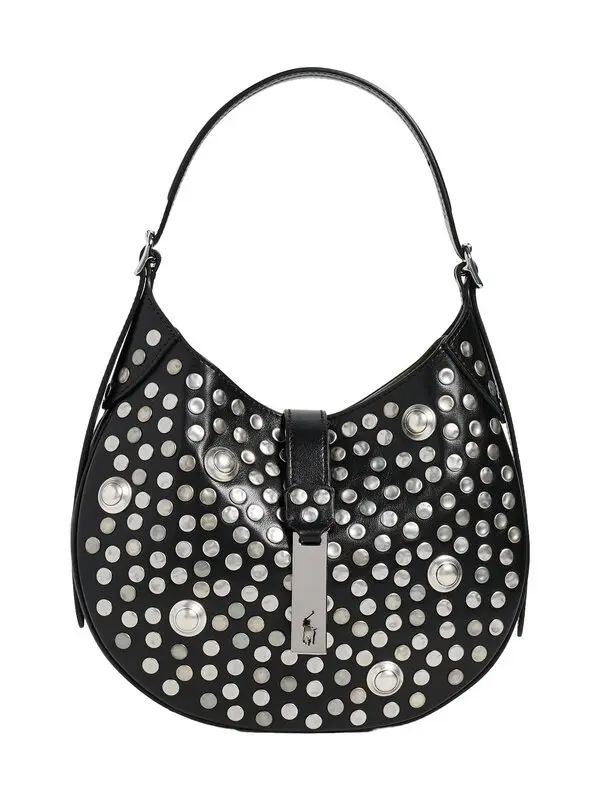 Polo Ralph Lauren Studded Leather Shoulder Bag - Black