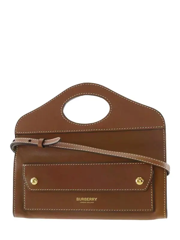 Burberry Calfskin Pocket Clutch With Strap Satchel - Brown