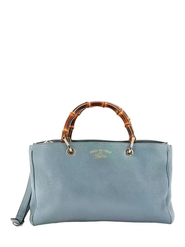 Gucci Bamboo Shopper Leather Medium Tote Bag - Blue