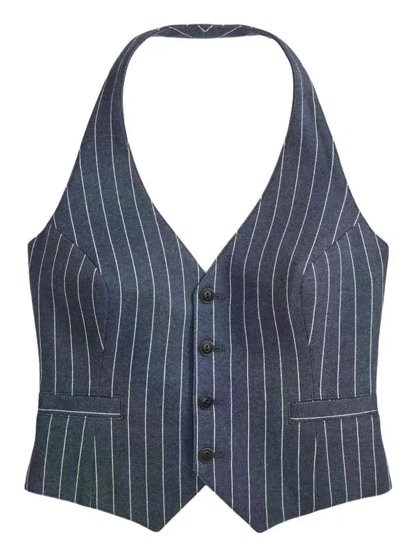 Ralph Lauren Pinstripe Halterneck Top - Blue