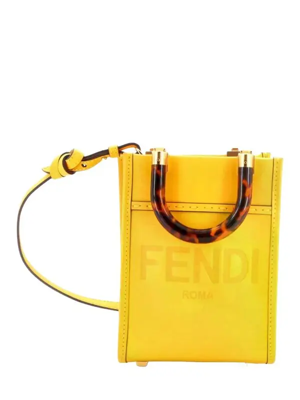 Fendi Leather Mini Shopper Tote Crossbody Bag - Yellow