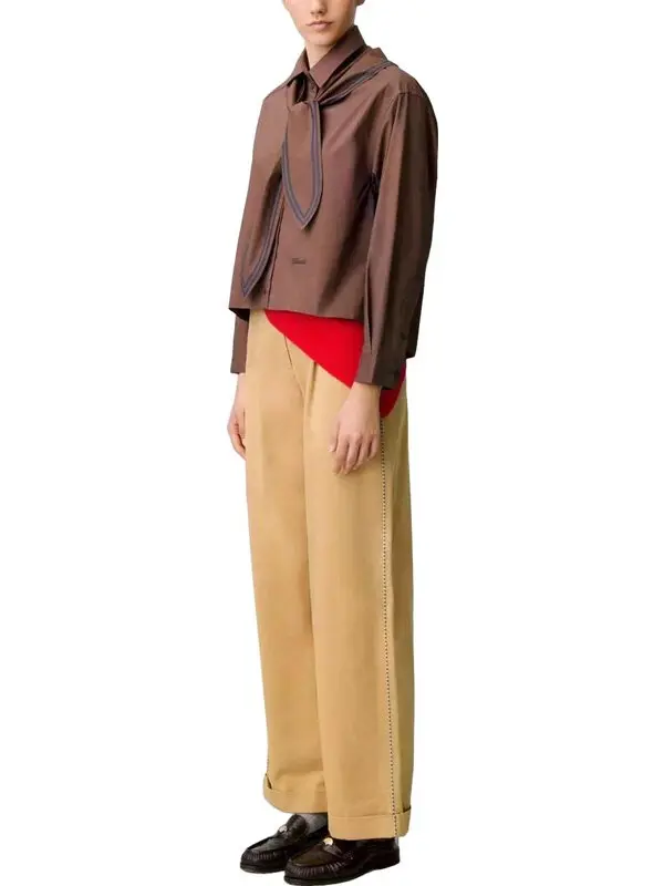 Claudie Pierlot Cropped Tie-detail Cotton Shirt - Brown