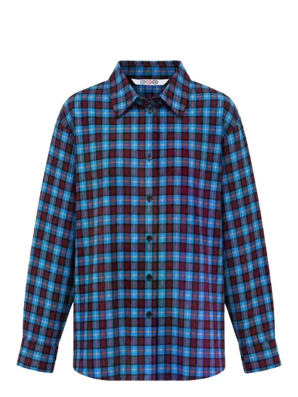 ORDINARY COUTURE CODE Check-pattern Pleated Shirt - Blue