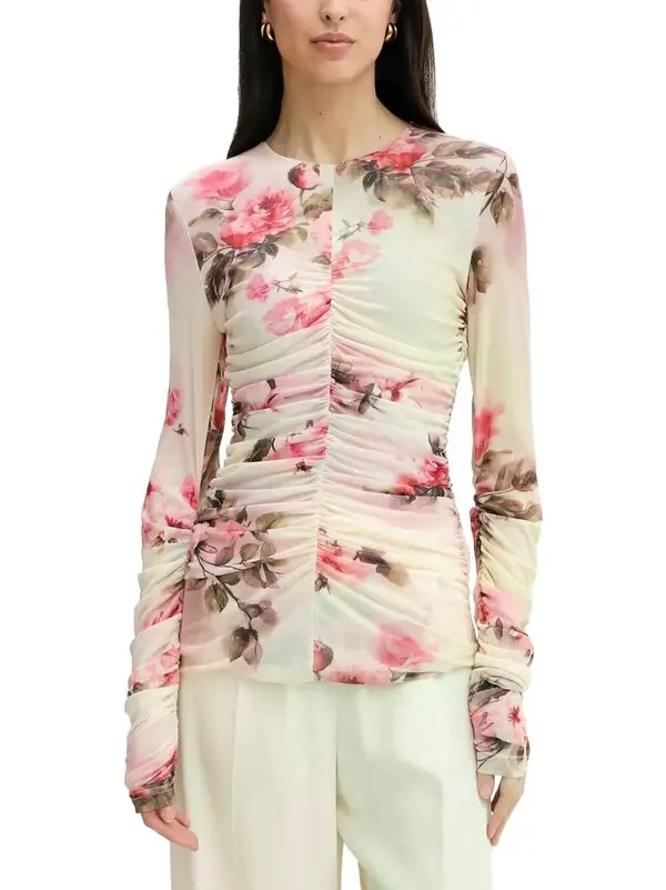 SILVIAN HEACH Floral-print Ruched Top - Neutrals
