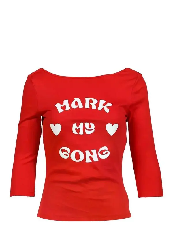 MARKGONG Printed Cowl-neck Backless Top - Red