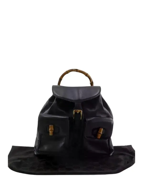 Gucci 20th Century Calfskin Bamboo Drawstring Backpack - Black