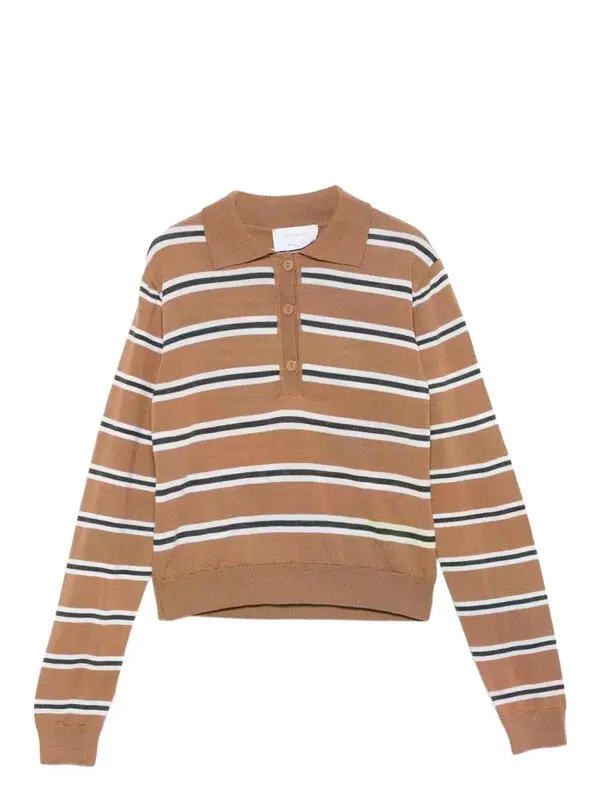 DANIELE FIESOLI Striped Fine Knit Polo Shirt - Brown