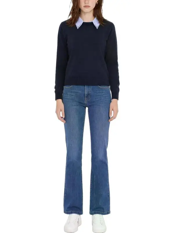 Liu Jo Wool Blend Sweater With Poplin Collar - Blue