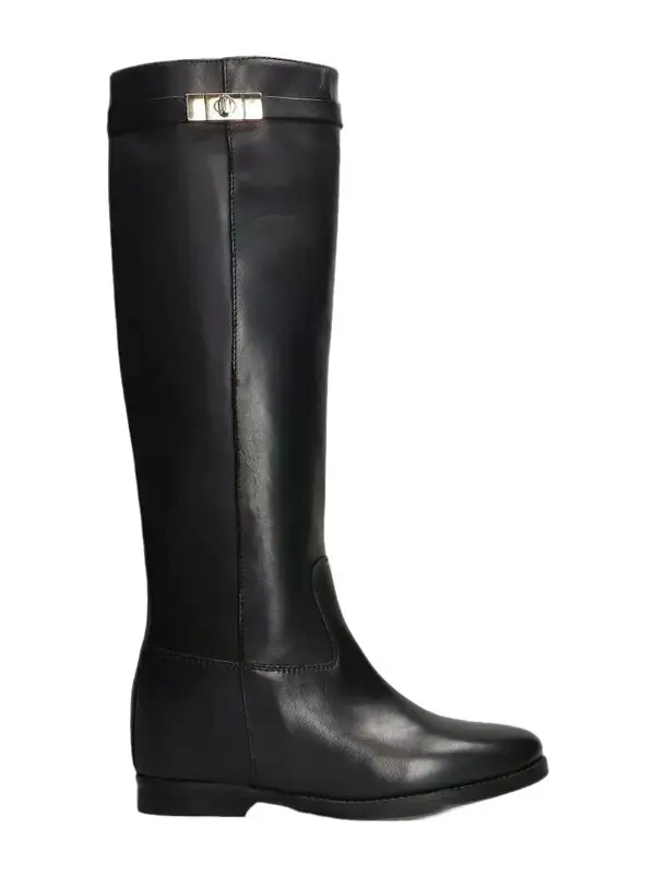JULIE DEE Leather Turn-lock Knee-high Boots - Black