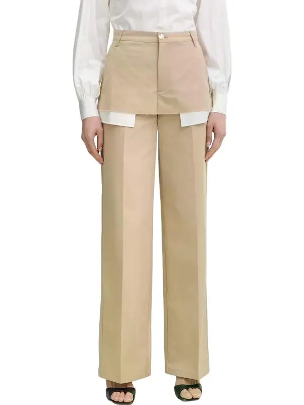 SILVIAN HEACH Layered-detail Straight-leg Trousers - Neutrals