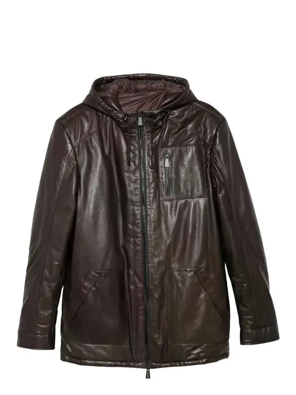 SERGIO MORETTI FIRENZE Hooded Leather Jacket - Brown