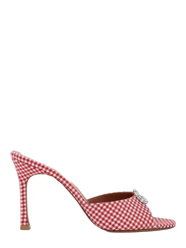 Amina Muaddi Mini Camelia Gingham Heeled Sandals - Red