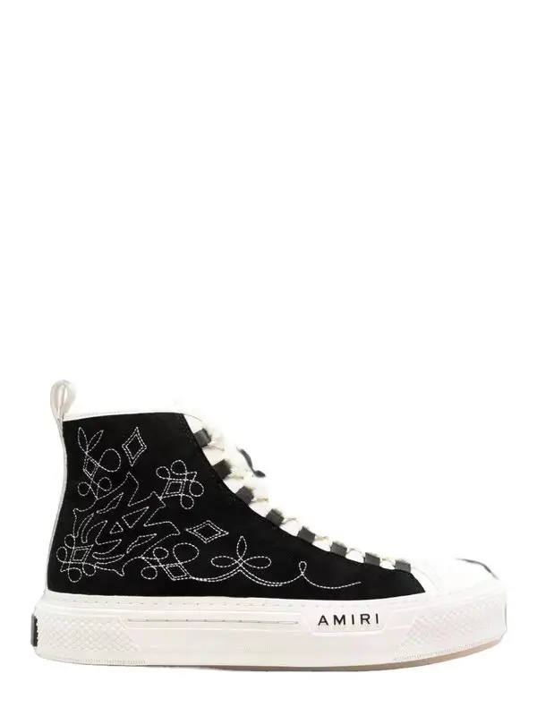 Amiri High Top Embroidered Suede Sneakers - Black