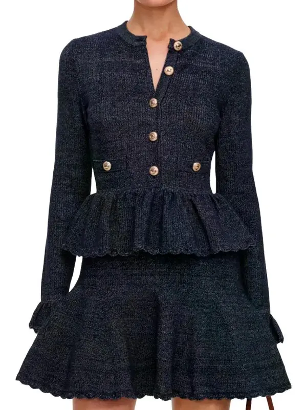 SELF-PORTRAIT Navy Textured-knit Mini Dress - Blue