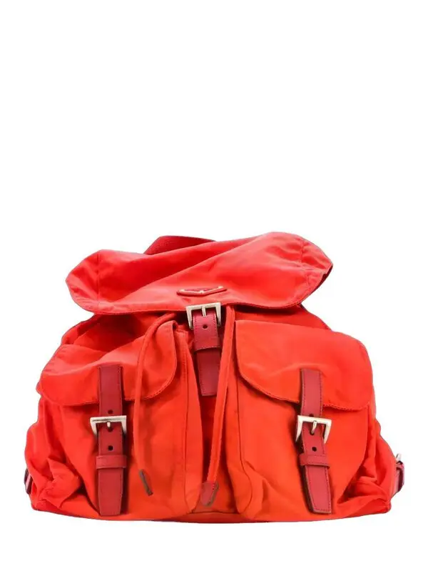 Prada Double Pocket Buckle Tessuto Medium Backpack - Red