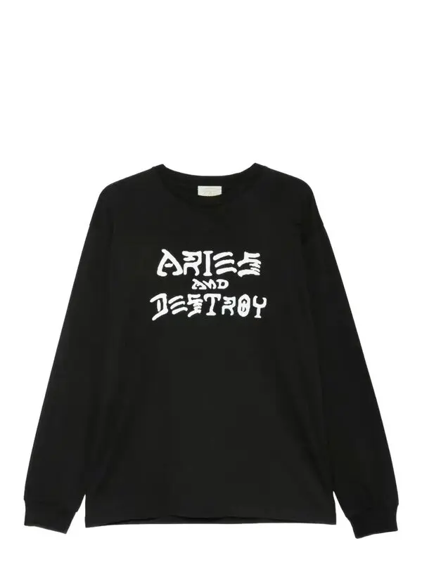 Aries Long-sleeve Slogan-print T-shirt - Black