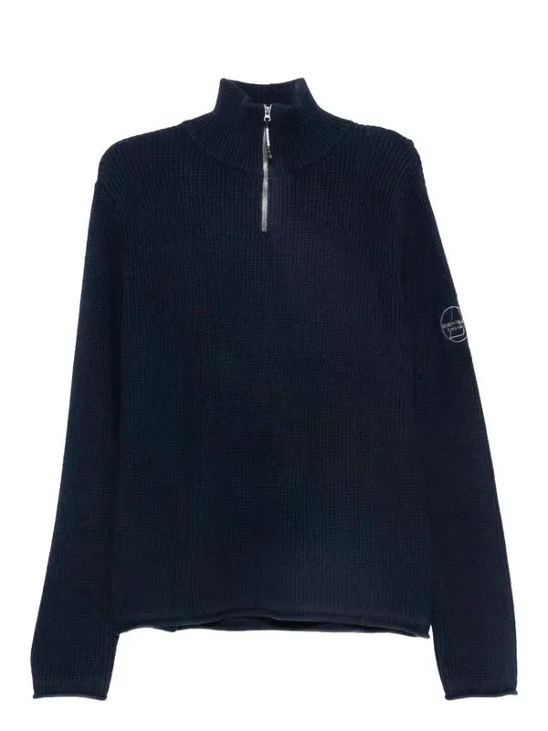 MURPHY&NYE Ribbed-knit Quarter-zip Sweater - Blue