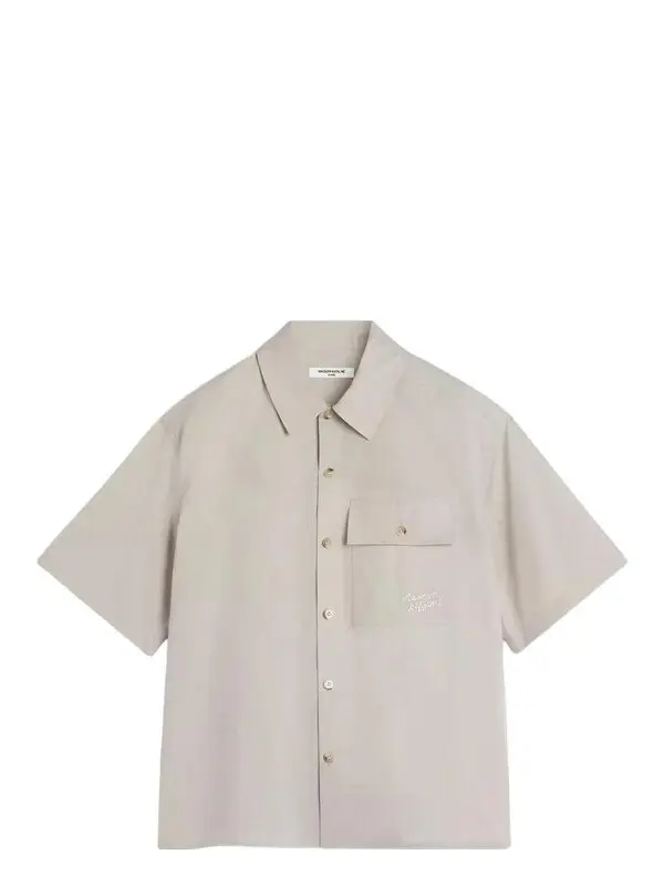 Maison Kitsuné Logo-embroidered Short-sleeve Shirt - Neutrals