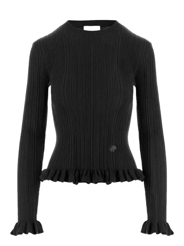 PATOU Ruffled Ribbed-knit Sweater - Black