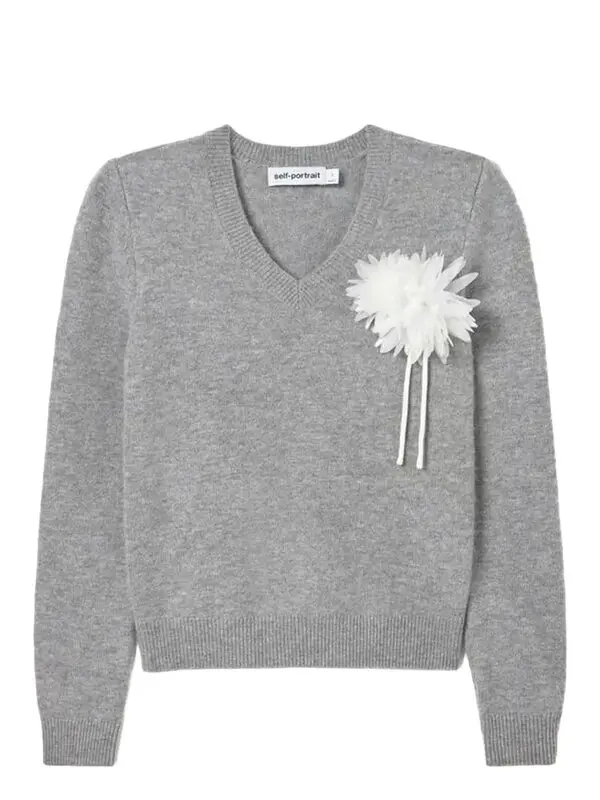 SELF-PORTRAIT Flower Wool Jumper - Grey