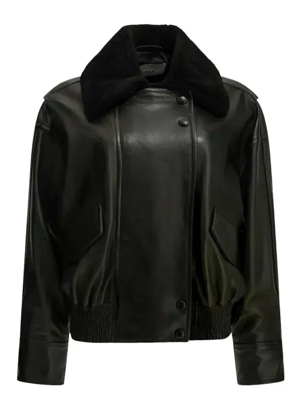 IVY OAK Shearling-collar Leather Coat - Black