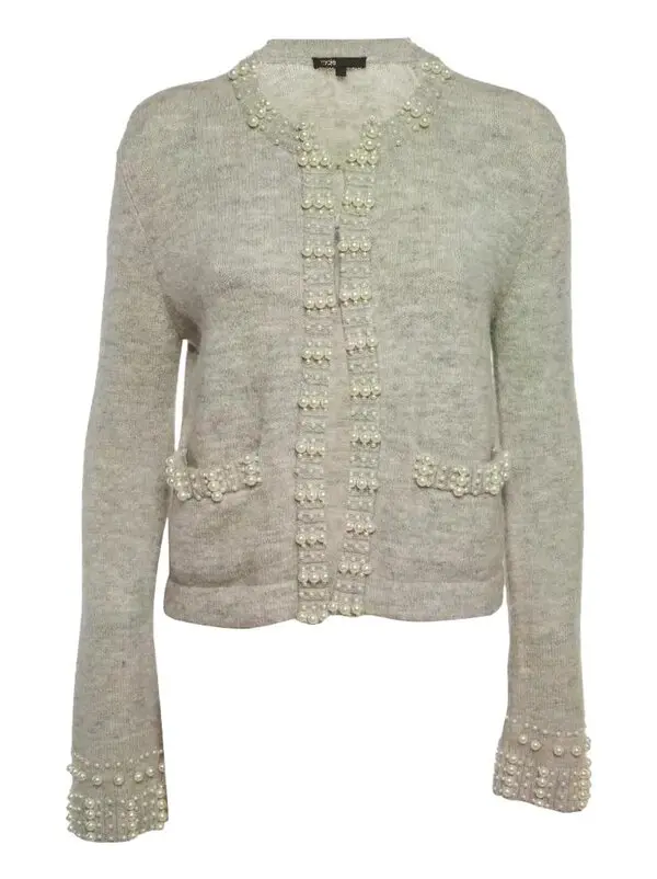 Maje Pearl-embellished Cardigan - Grey