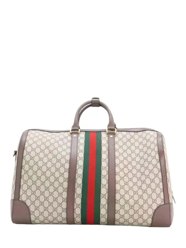 Gucci Savoy Web Convertible Duffle Bag Gg Coated Canvas Large Travel Bag - Brown