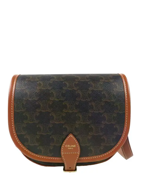 Celine 2020-2026 Medium Triomphe Coated Canvas Folco Crossbody Bag - Brown